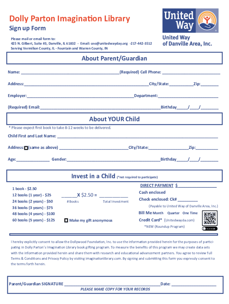 Fillable Online Dolly Parton Imagination LibraryUnited Way of Danville ...