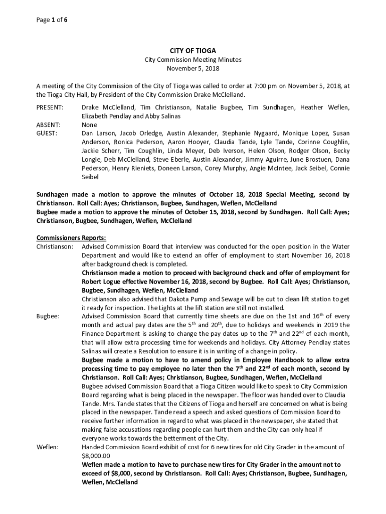 Fillable Online the Tioga City Hall, by President of the City ...