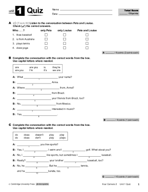Fillable Online Four Corners 2, Unit 1 QuizEnglish - Quizizz Fax Email ...