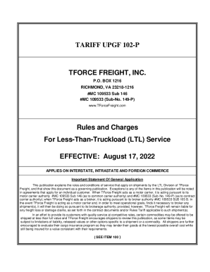 Fillable Online tariff upgf 102-p tforce freight, inc. Fax Email Print ...