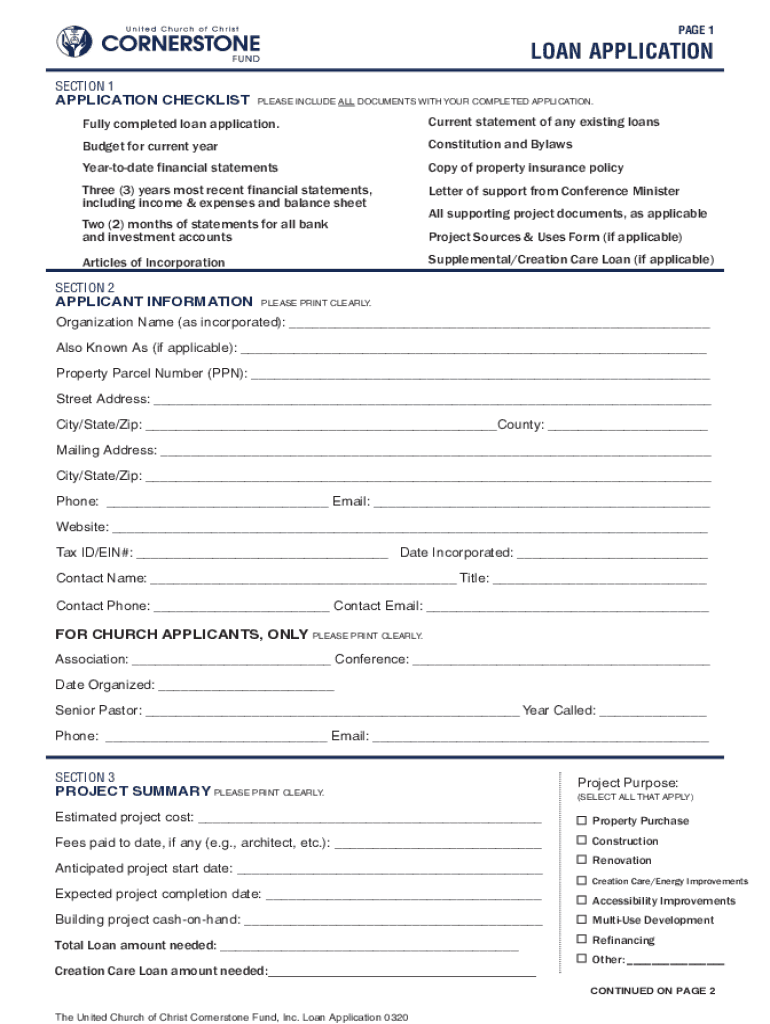 Fillable Online LOAN APPLICATION - Cornerstone Fund Fax Email Print - pdfFiller