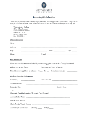 Fillable Online RECURRING GIFT BY MAIL FORM Fax Email Print - pdfFiller