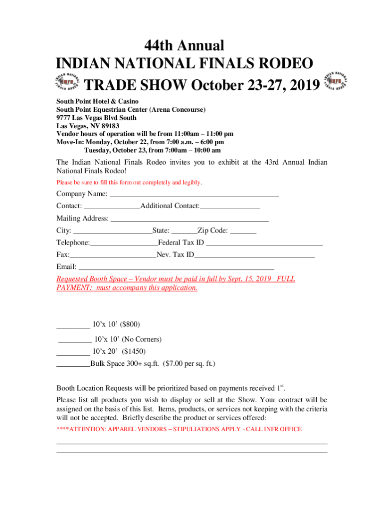 Fillable Online Indian National Finals Rodeo at the South Point Las ...