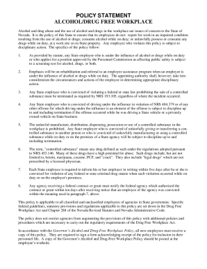 Fillable Online Policy Statement - Alcohol Drug Free Workplace Fax ...