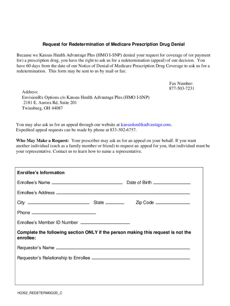 Fillable Online Redetermination by the Part D Plan Sponsor - CMS Fax ...