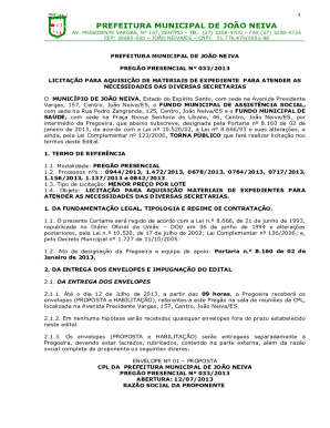 Preenchível Disponível LICITAO PARA AQUISIO DE MATERIAIS DE EXPEDIENTE PARA ATENDER AS Fax Email ...