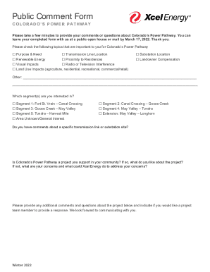 Fillable Online Public Comment Form - Colorado Power Pathway Fax Email ...