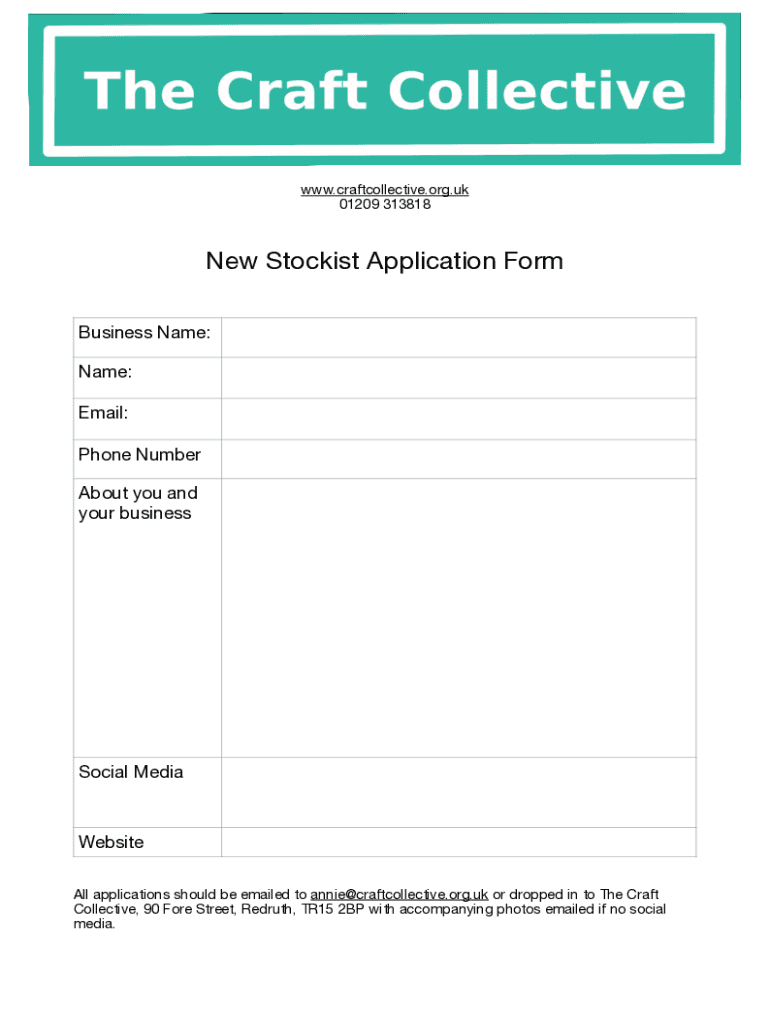 Fillable Online New Stockists Application Form - The Craft Collective ...