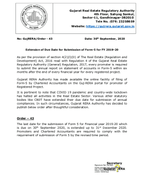 Fillable Online Order 43 - Form-5 Extension for FY 2019-20 Fax Email ...