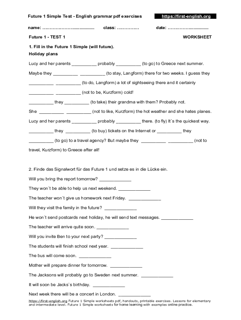 Fillable Online Grammar Practice Worksheets - Future - From ESL-Library.com Fax Email Print ...