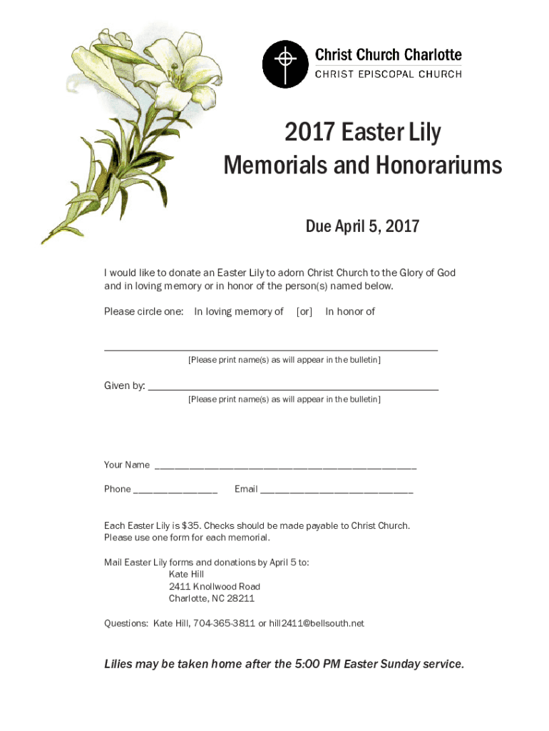 Fillable Online EASTER LILY ORDER FORM Fax Email Print - pdfFiller