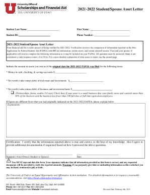 Fillable Online financialaid utah Your financial aid file is in the ...