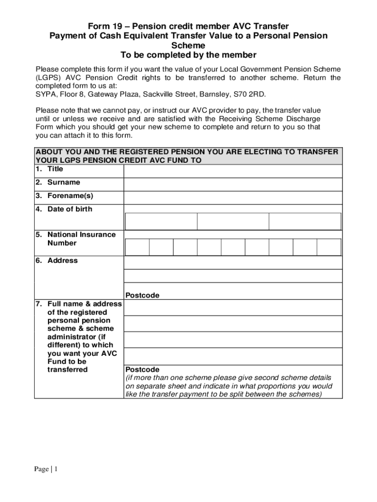 Fillable Online Transfer Request Form for an AVC to a Personal Pension ... Fax Email Print ...