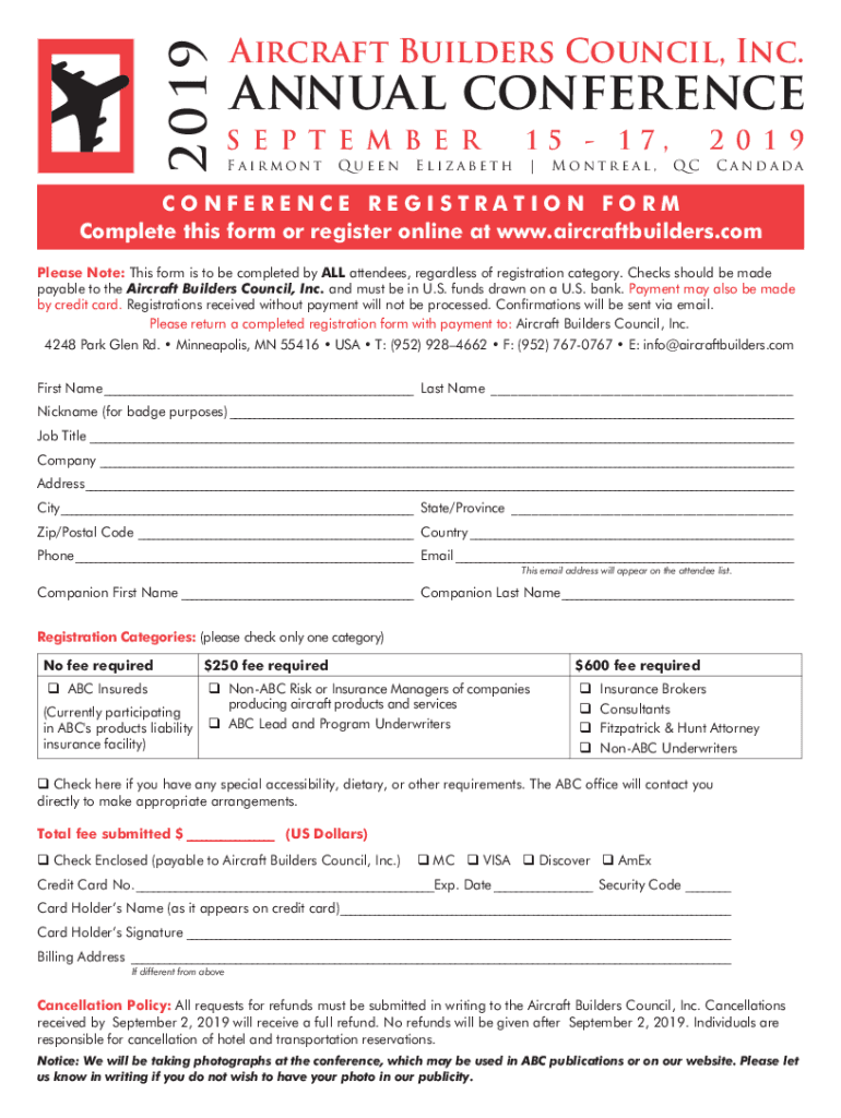 Fillable Online annual conference - Aircraft Builders Council Fax Email ...