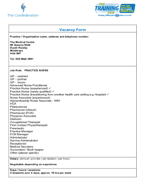 Fillable Online Vacancy Form (002) Fax Email Print - pdfFiller