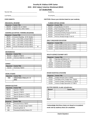 Fillable Online 2022 Subject Selection Worksheet (MSO) 11th Grade (Pink) Fax Email Print - pdfFiller