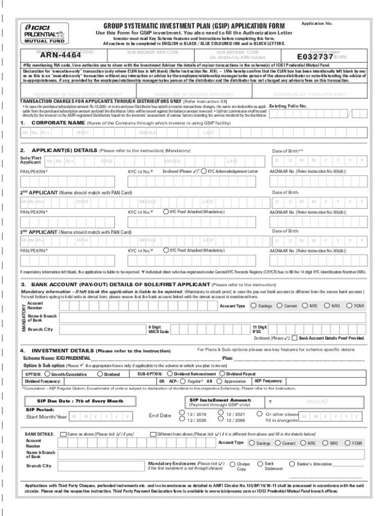 Fillable Online group systematic investment plan (gsip) application form - BFS Fax Email Print ...