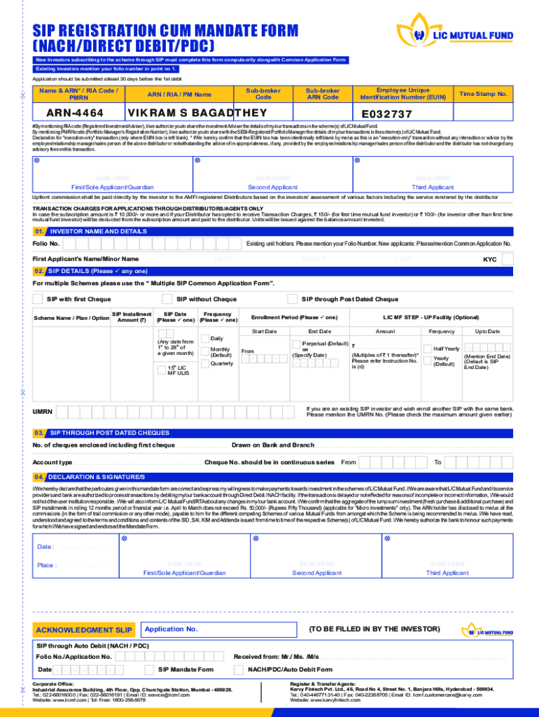 Fillable Online sip registration cum mandate form (direct debit / nach facility) Fax Email Print ...