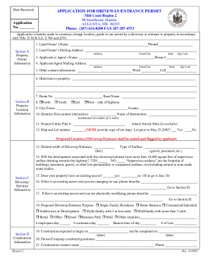Fillable Online Driveway/Street Entrance Permit Application - Durham ME ...