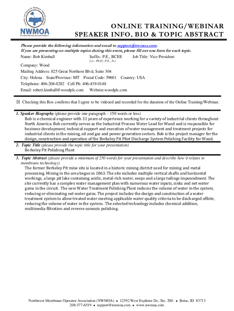 Fillable Online Let your Speaker Bio Speak About You Fax Email Print - pdfFiller