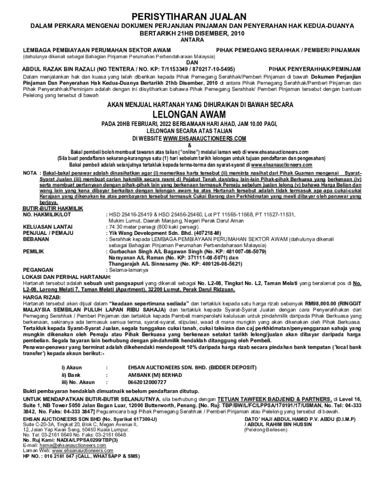 Fillable Online DALAM PERKARA MENGENAI DOKUMEN PERJANJIAN PINJAMAN DAN ...