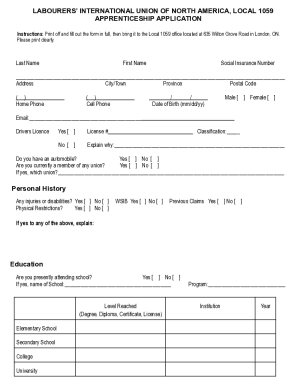 Fillable Online Application for Pre-Apprenticeship - LiUNA Local 1059 ...
