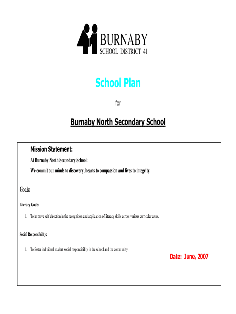 Fillable Online School Plan - Burnaby North Secondary School Fax Email ...