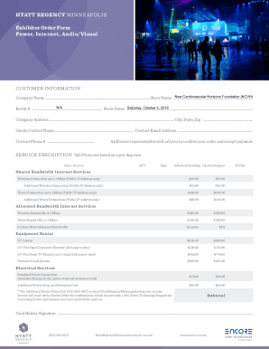 Fillable Online HYATT REGENCY MINNEAPOLIS Exhibitor Order Form ... Fax ...
