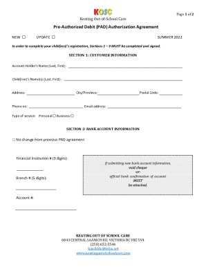 Fillable Online Pre-Authorized Debit (PAD) Authorization Agreement Fax Email Print - pdfFiller