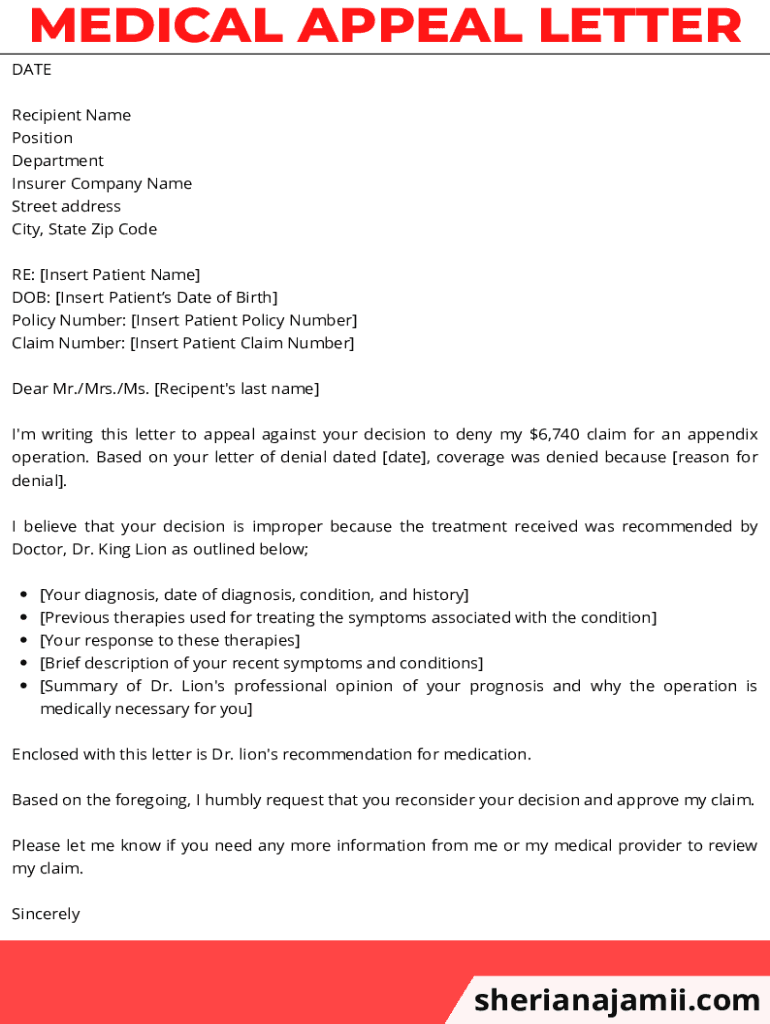 Fillable Online Medical appeal letter Fax Email Print - pdfFiller