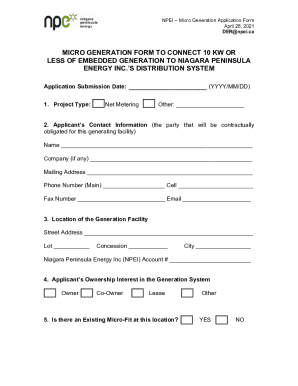Fillable Online Micro Generation Application Form NPEI Fax Email Print ...