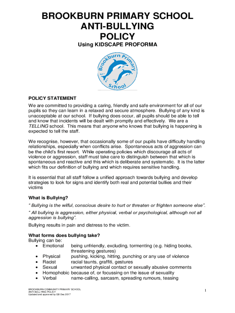 Fillable Online Anti-Bullying Policy Template for Educational Settings ...