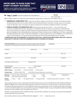 Fillable Online Step 1: Join! 2020-2021 Enrollment Form: NEA, MSEA and ...