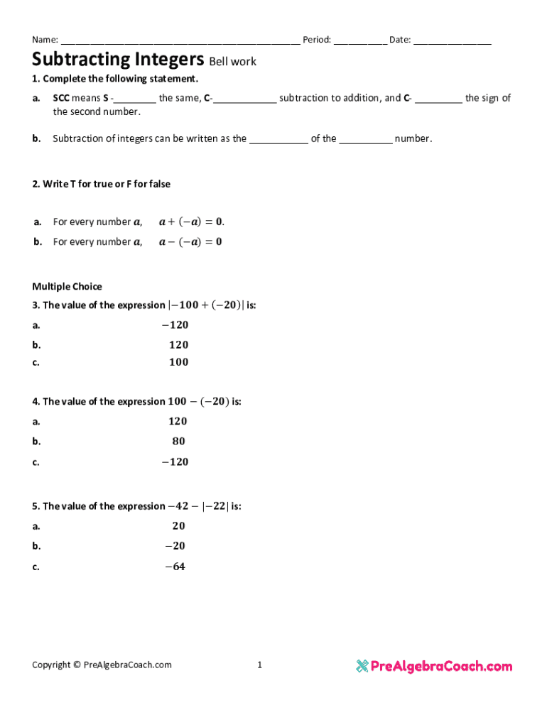 Fillable Online Adding integers worksheet 7th grade pdf Fax Email Print ...