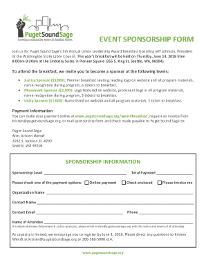 Fillable Online EVENT SPONSORSHIP FORM - Puget Sound Sage Fax Email ...