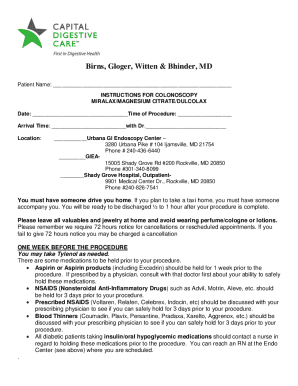 Fillable Online INSTRUCTIONS FOR COLONOSCOPY Fax Email Print - pdfFiller