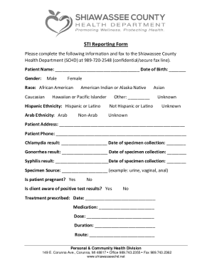Fillable Online STI Reporting Form - Shiawassee County Health ...