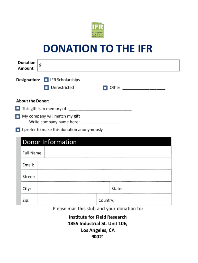 Fillable Online IFR Donation Form Fax Email Print - pdfFiller