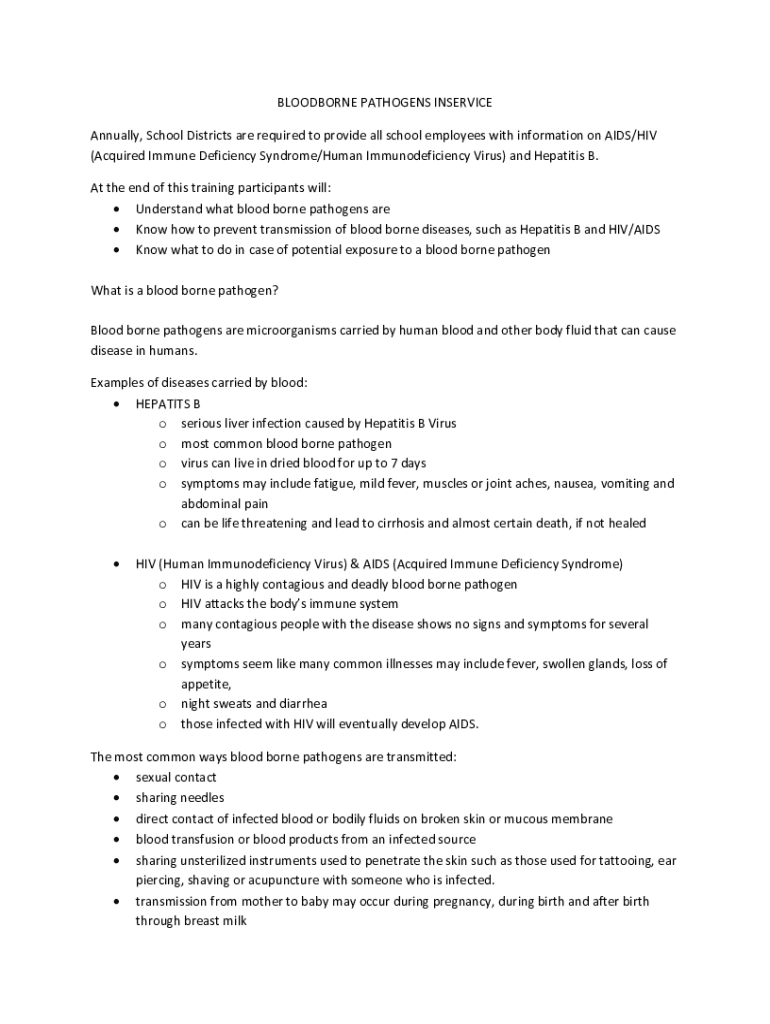 Fillable Online bloodborne pathogens control - and handling body fluids ...