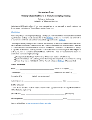 Fillable Online Declaration Form Undergraduate Certificate in ...