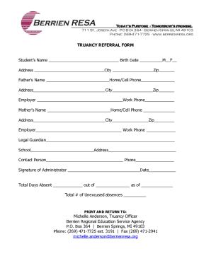 Fillable Online Truancy Referral Form - Berrien RESA Fax Email Print ...
