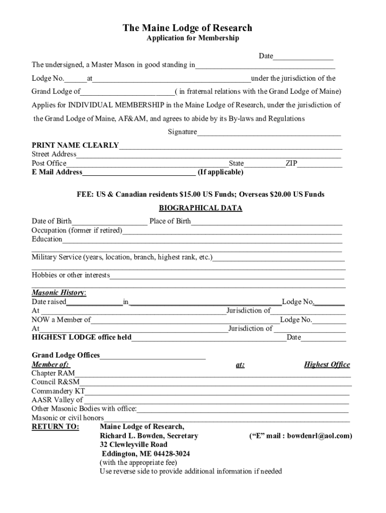 Fillable Online Forms - Masonic Grand Lodge of Maine Fax Email Print ...