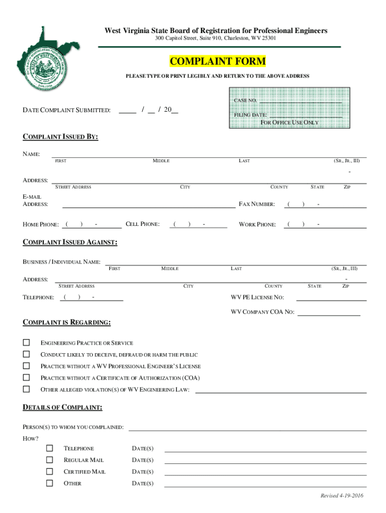 Fillable Online - WV State Board of Registration for Professional ...