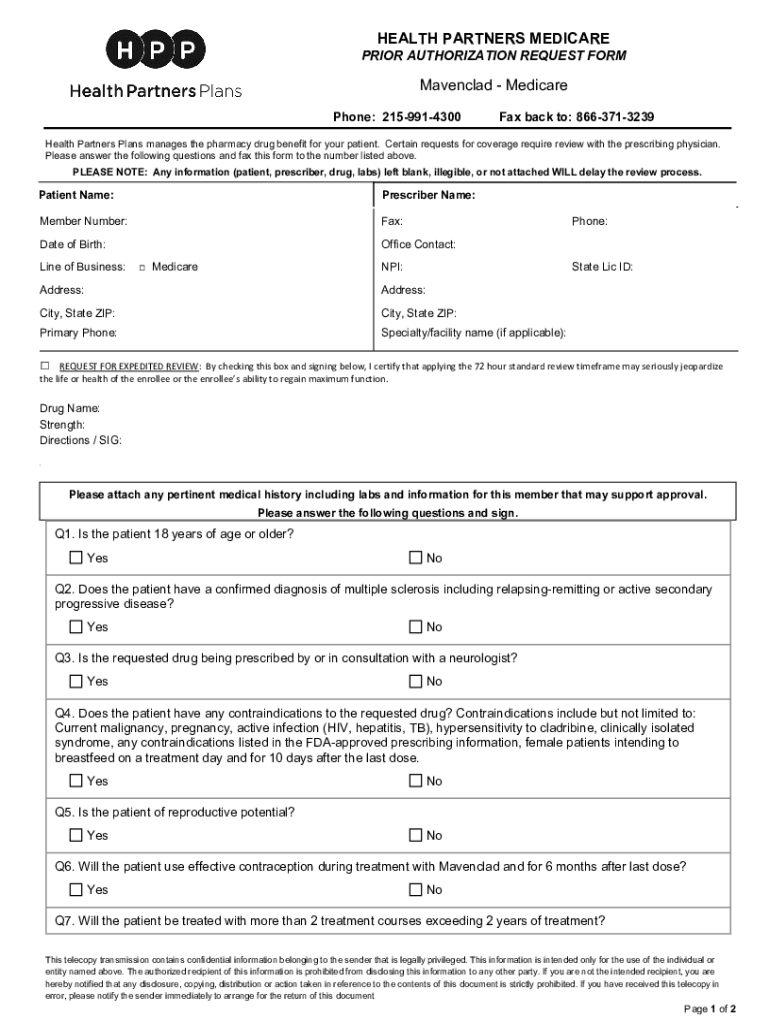 Fillable Online HEALTH PARTNERS MEDICARE Mavenclad Fax Email Print ...