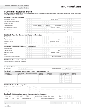 Fillable Online Specialist Referral Form - Momentum Provider Fax Email ...
