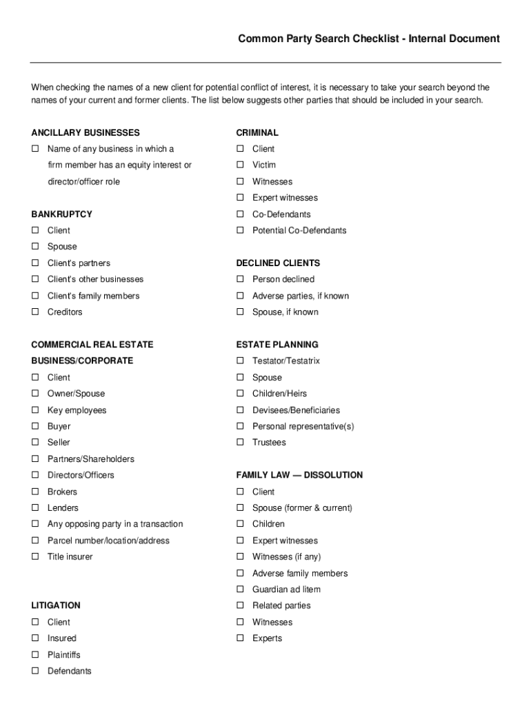 Fillable Online Form CI02 - Common Party Search Checklist - Internal ...