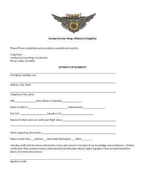 Fillable Online Combat Aircrew Wings Affidavit of Eligibility - Seawolf ...
