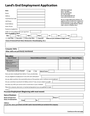 Fillable Online Employment Application - Land's End Resort Fax Email ...