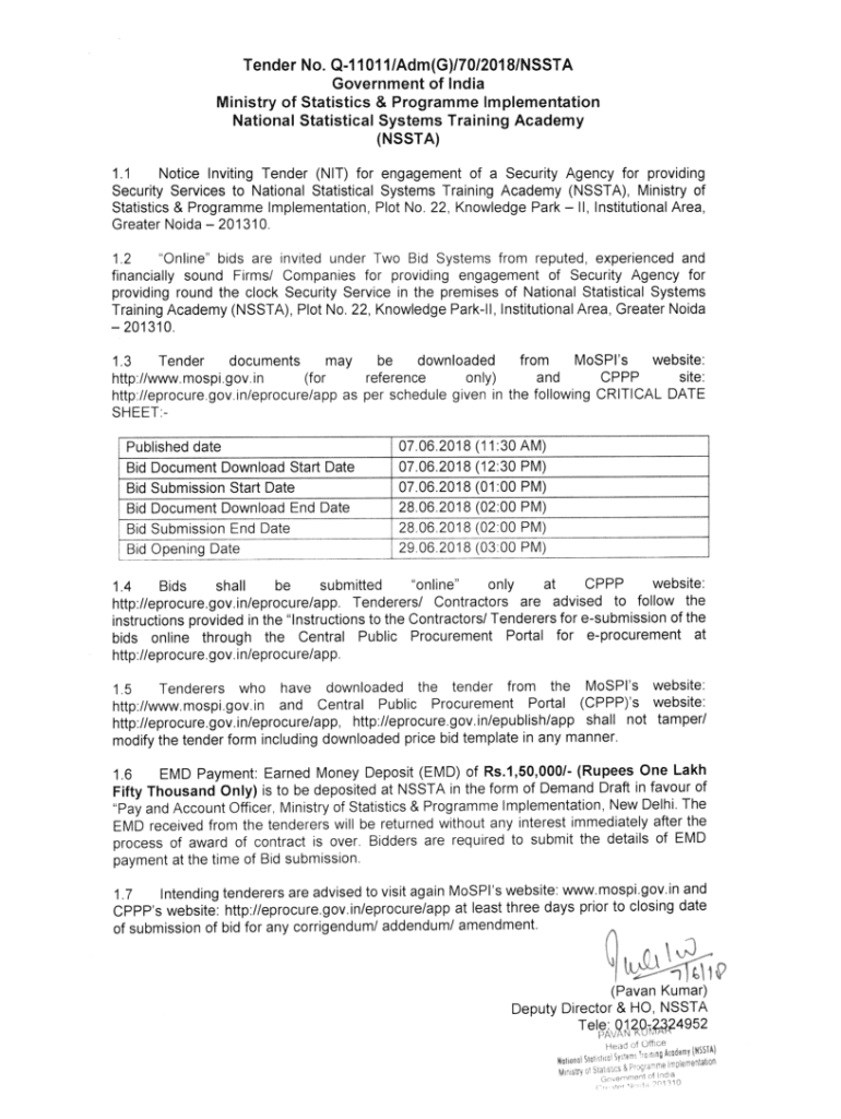 Fillable Online Tender document for outsourcing of Security Services at ...