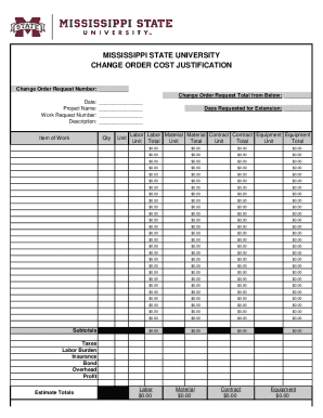 Fillable Online mississippi state university standard change order form ...